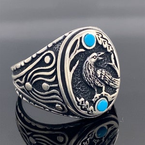 Silver Phoenix Ring , Silver Bird Signet Ring , Onyx Stone Ring ...