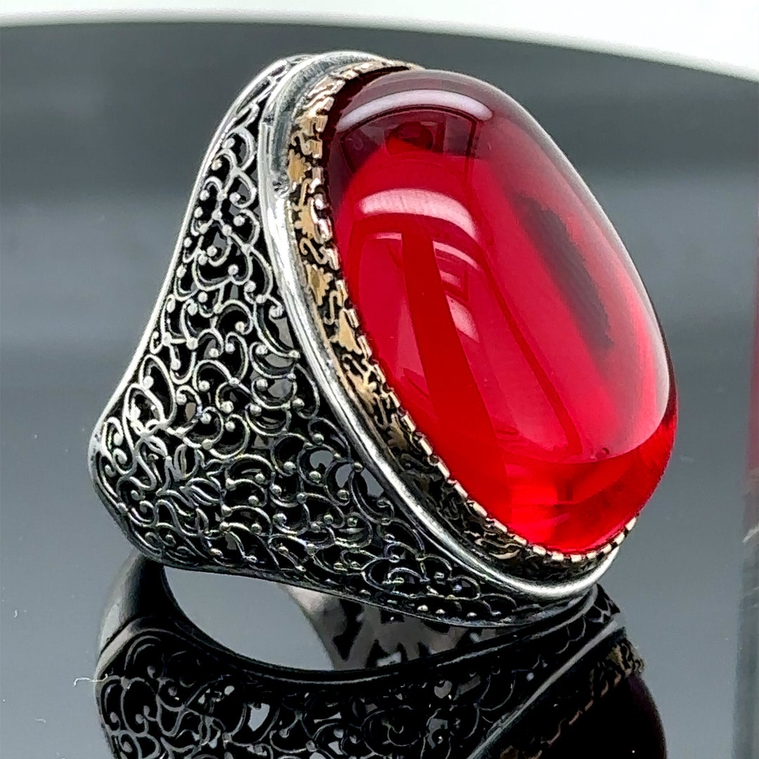 Man Handmade Ruby Large Ring, Men Silver Ruby Stone Ring , Big Red ...