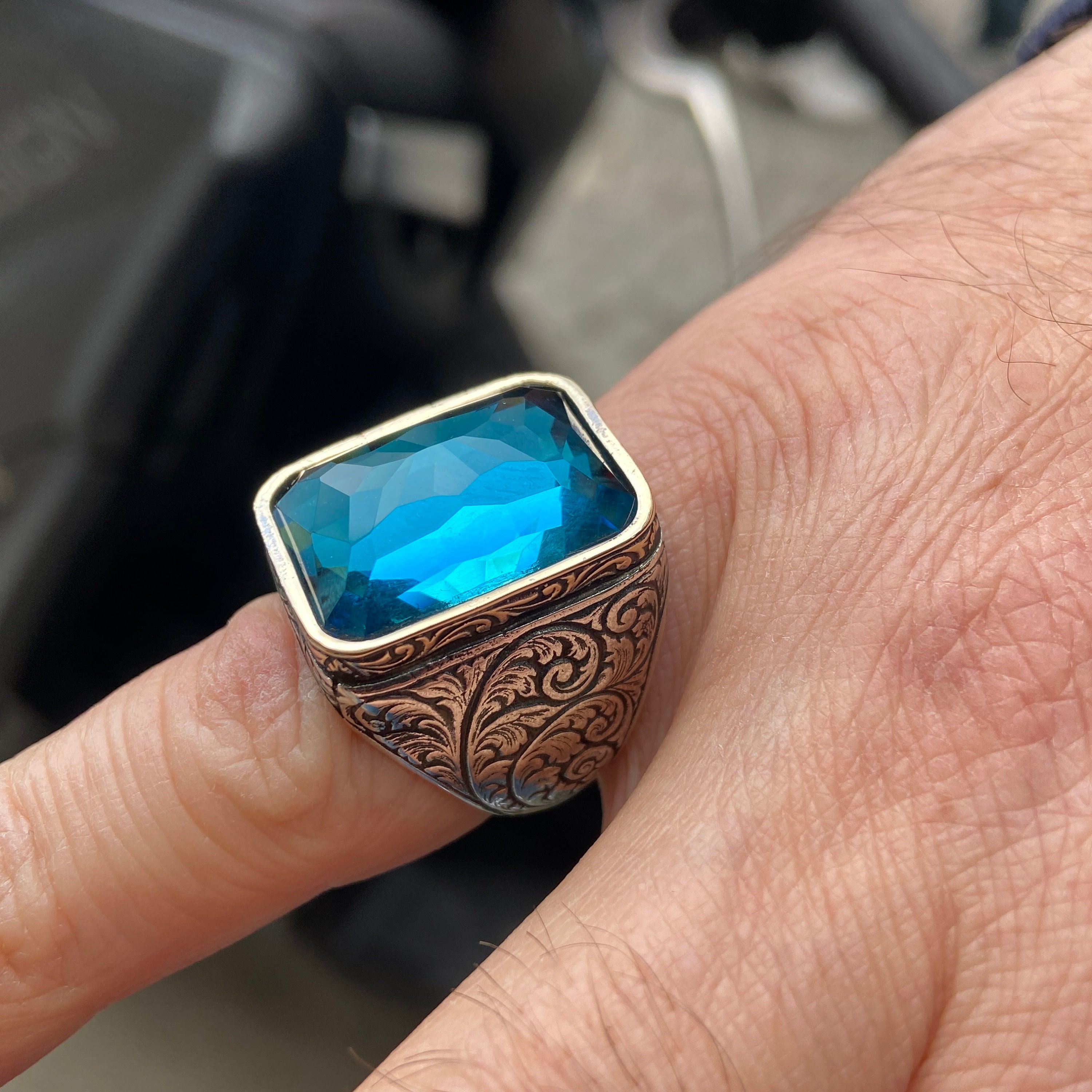 Aquamarine Stone Ring Men