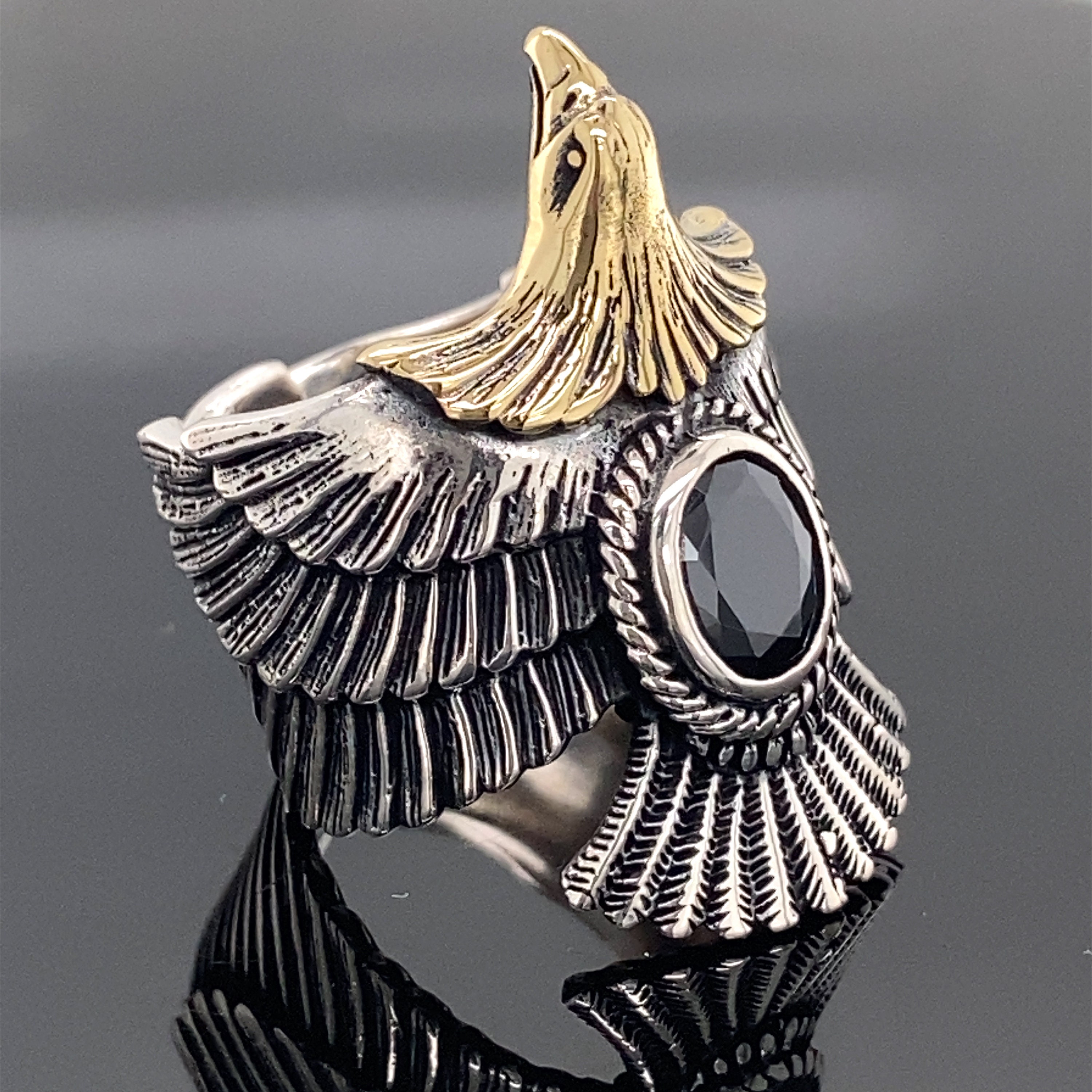 Eagle Handmade Signet Ring Black Stone Eagle Ring Animal - Etsy