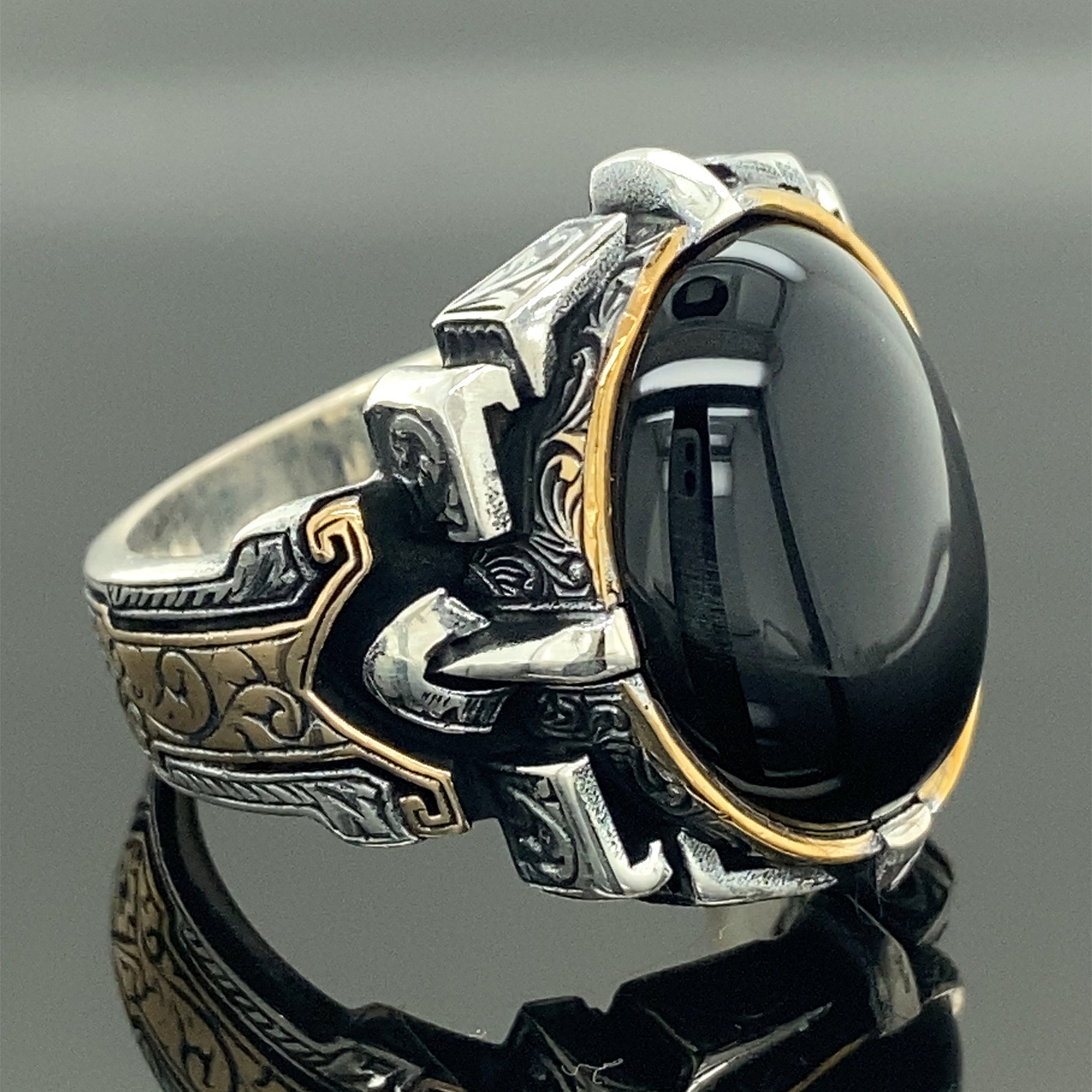 Men Handmade Ring , Oval Onyx Stone Ring , Onyx Gemstone Ring ,ottoman ...