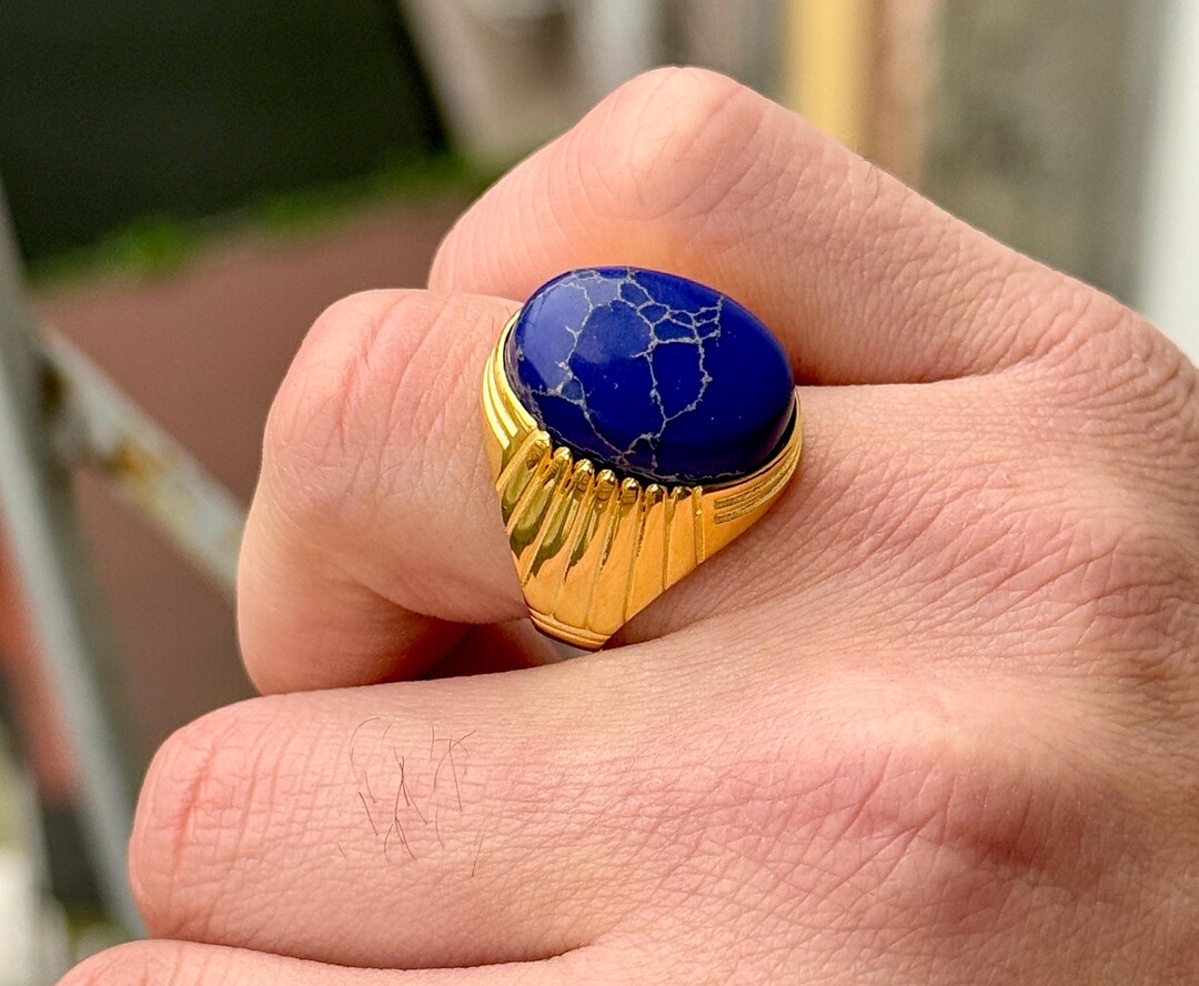 Men Lapis Signet Ring, Silver Classic Men Lapis Ring, Men Gold Plated ...