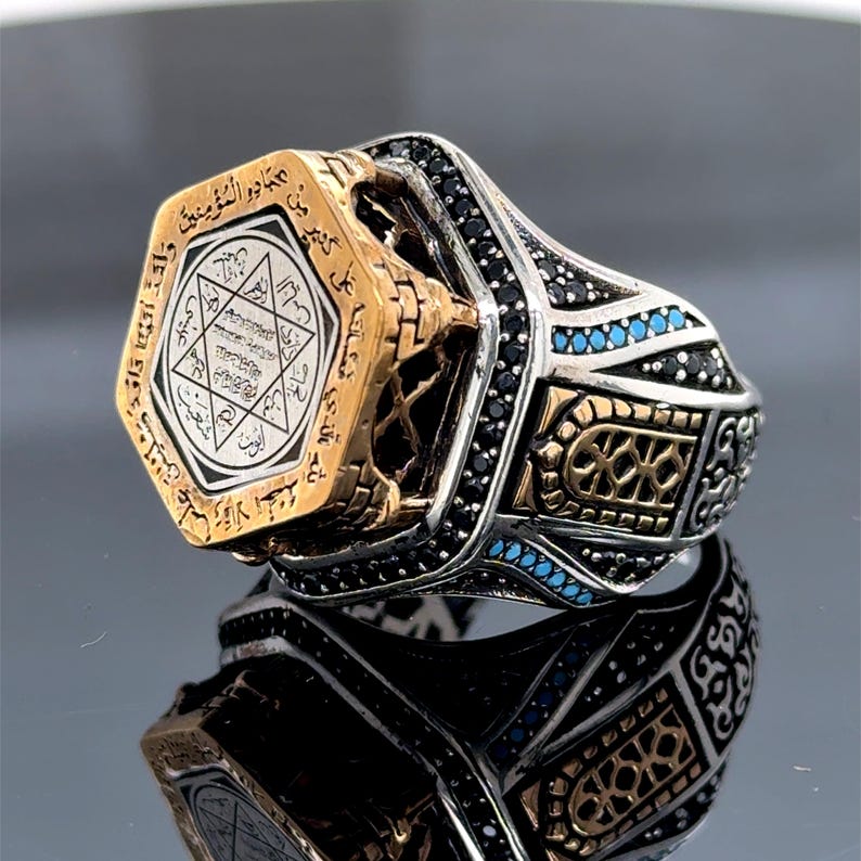 Silver King Seal of Solomon Ring, Solomon Signet Ring, Silver Religious ...