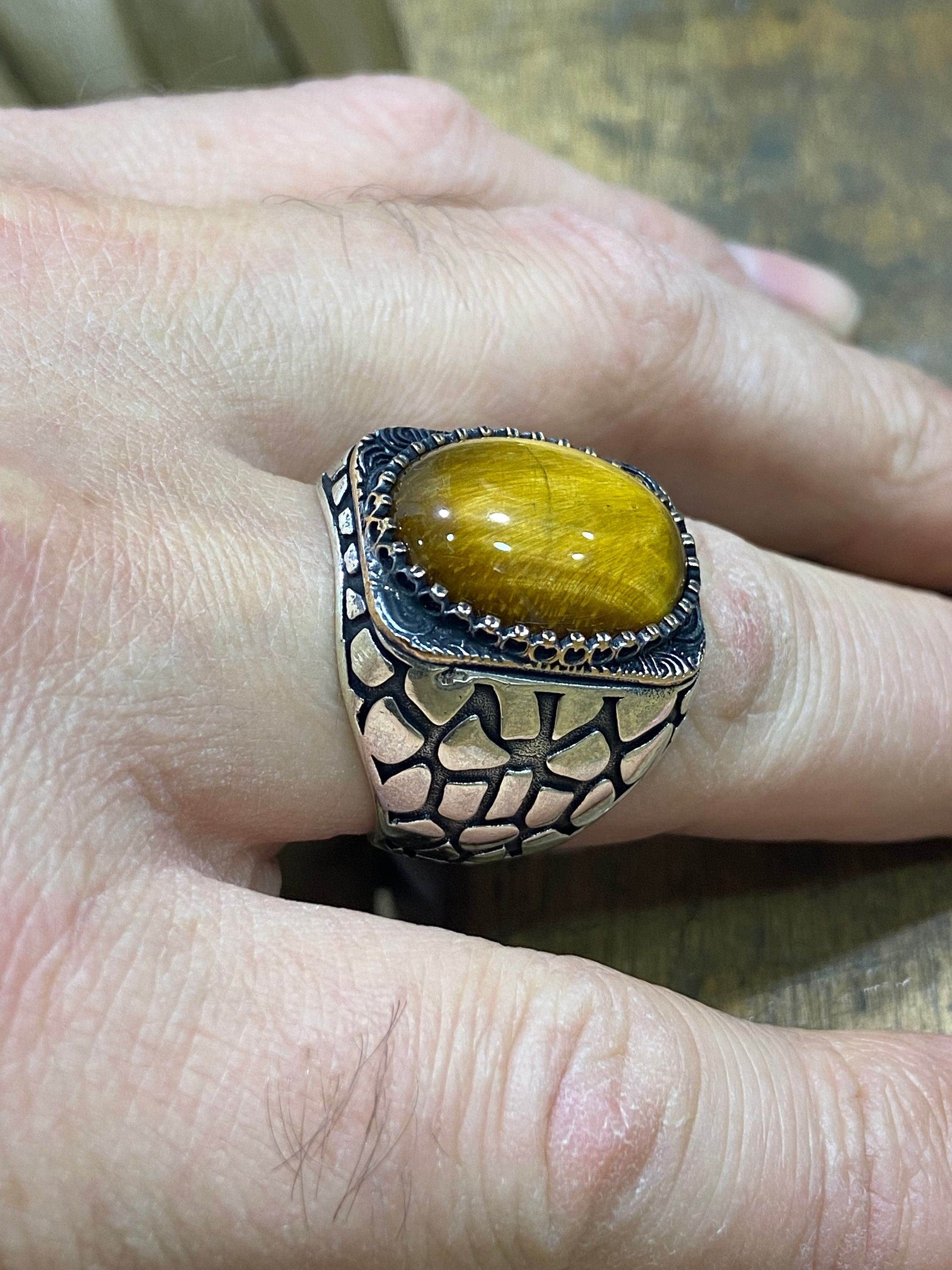 Man Handmade Tiger Eye Stone Ring Sterling Silver Ring - Etsy
