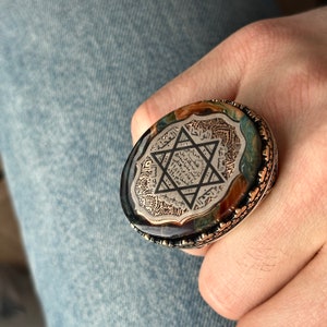 Silver Large Ring, Seal of Solomon Ring , Hz. Solomon Signet Ring ...