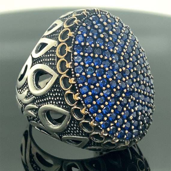 Silver Large Men Ring Large Sapphire Stone Ring Ottoman | Etsy