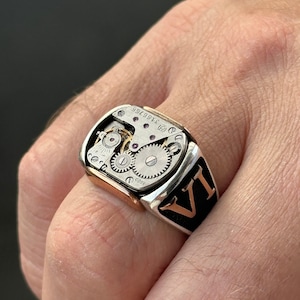 Silver Clock Ring , Clock Mechanism Ring , Swiss Ring , Reversible ...