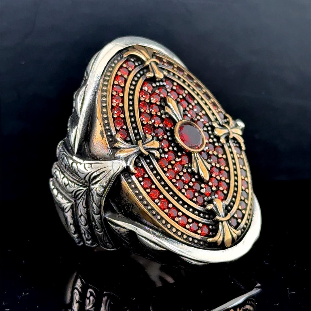 Mens Silver Large Ruby Stone Ring, Vintage Red Gemstone Men Ring ...