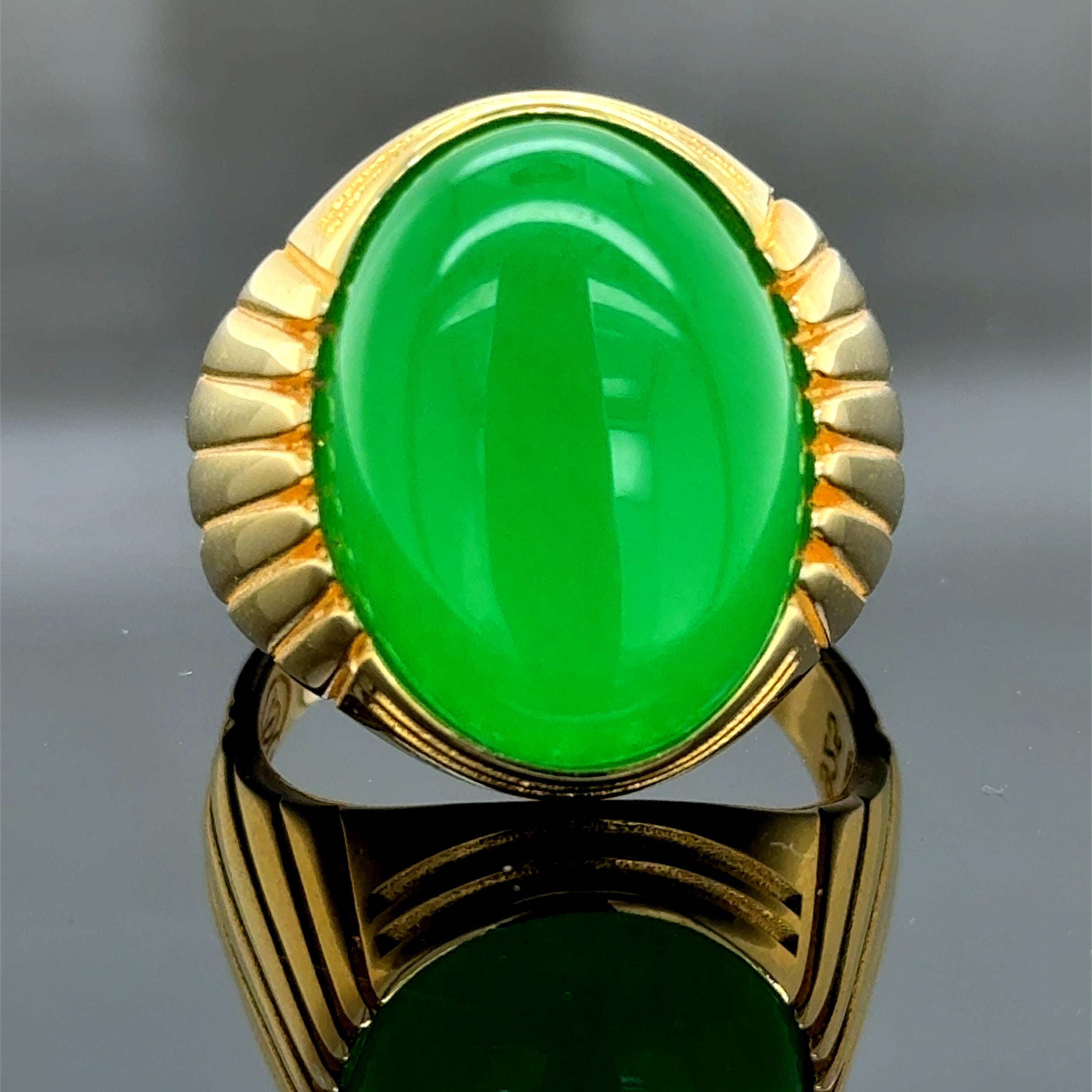 Silver Gold Jade Stone Ring, Natural Green Jade Ring, Men Oval Classic ...