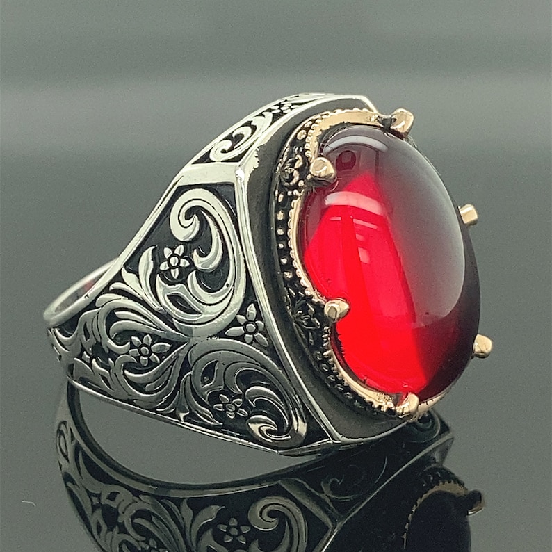 Men Handmade Ruby Stone Ring , Red Stone Ring , Ottoman Style Handmade ...