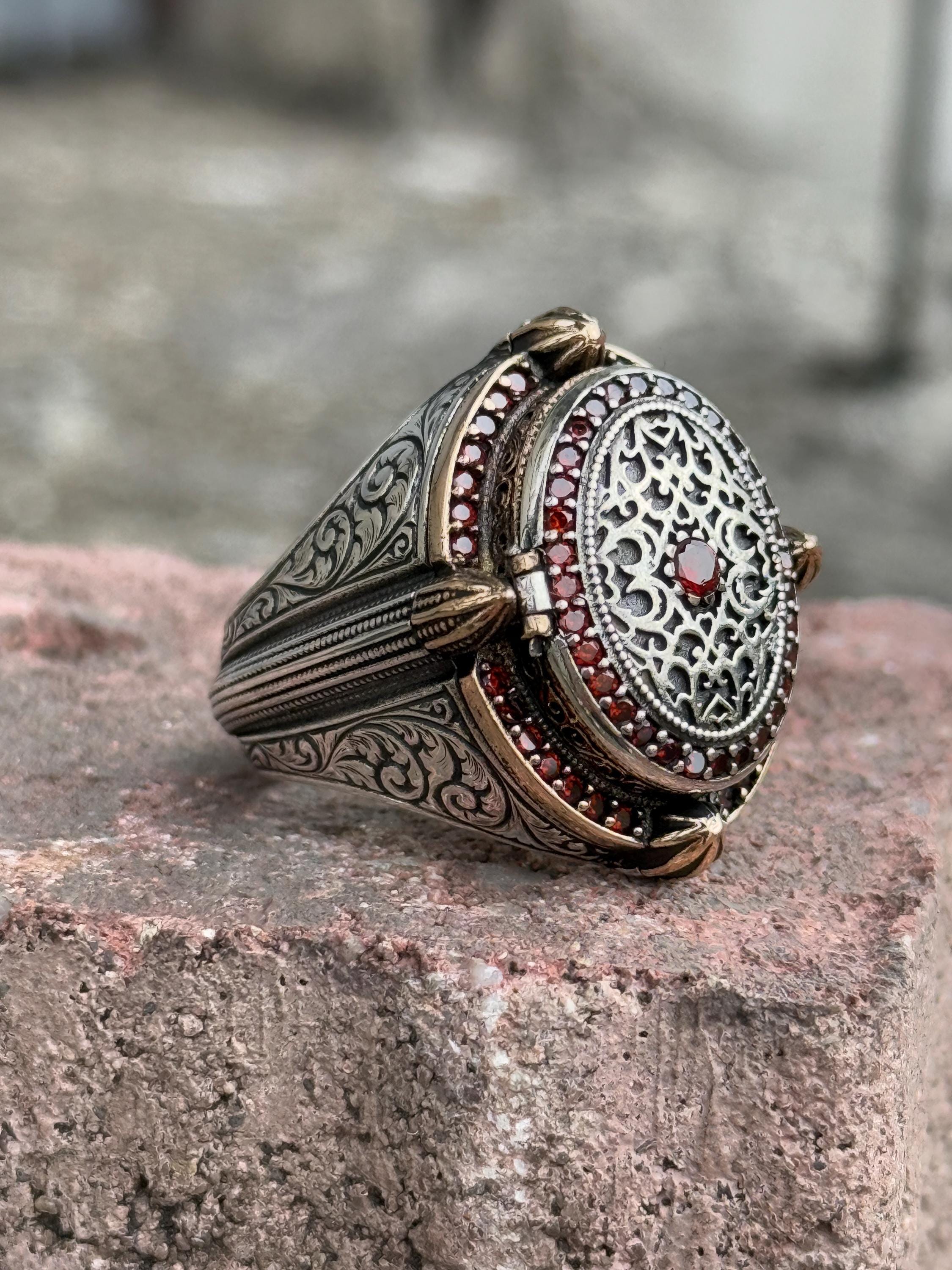 Men Silver Solomon Signet Ring, Prayer Box Secret Ring, King Solomon ...