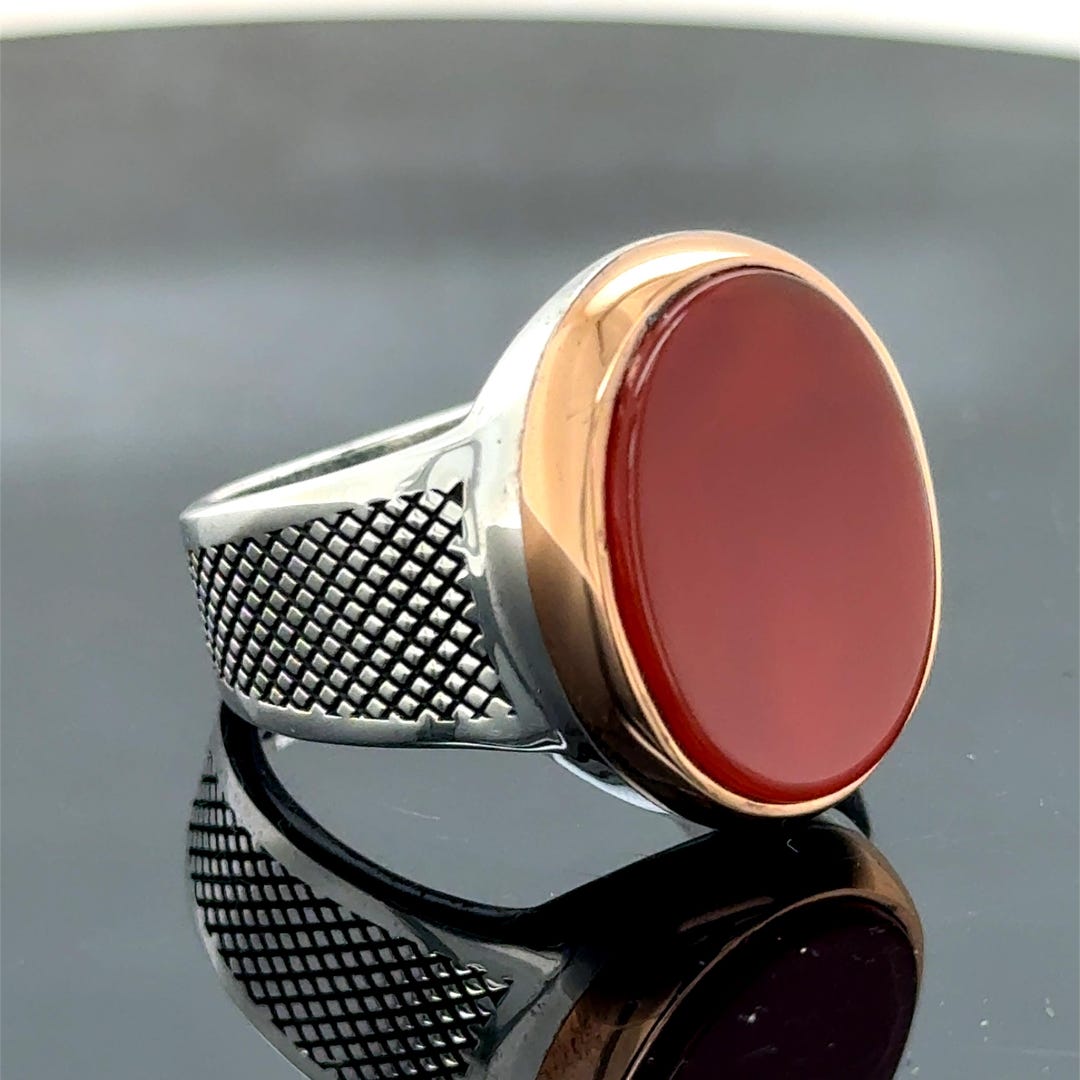 Oval Agate Classic Signet Ring, Red Agate Ring, Carnelian Gemstone Ring ...
