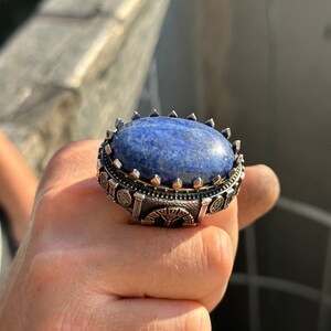 Silver Large Lapis Lazuli Ring, Men Large Natural Lapis Lazuli Ring ...