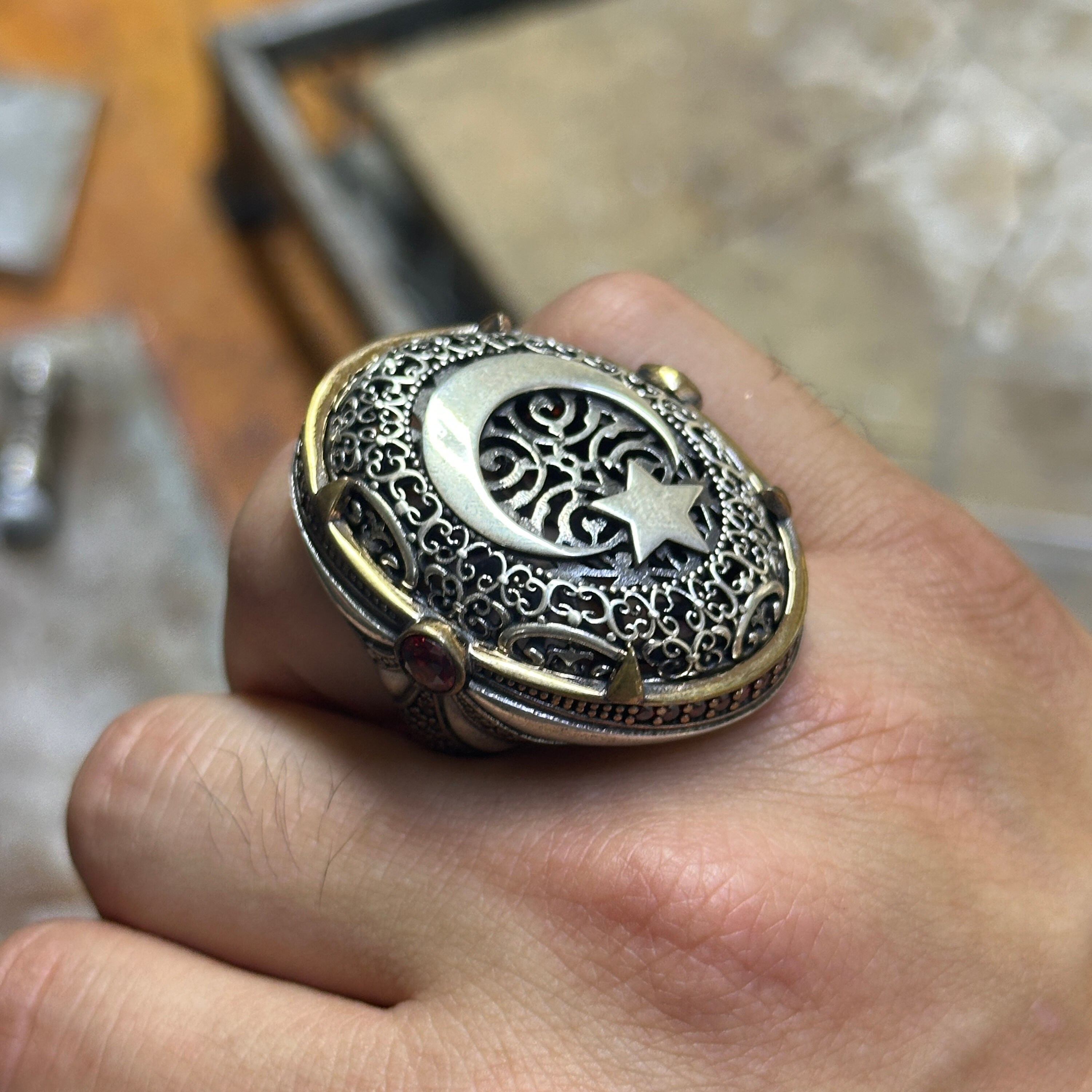 Silver Large Turkish Flag Ring , Silver Large Ruby Stone Ring, Large ...