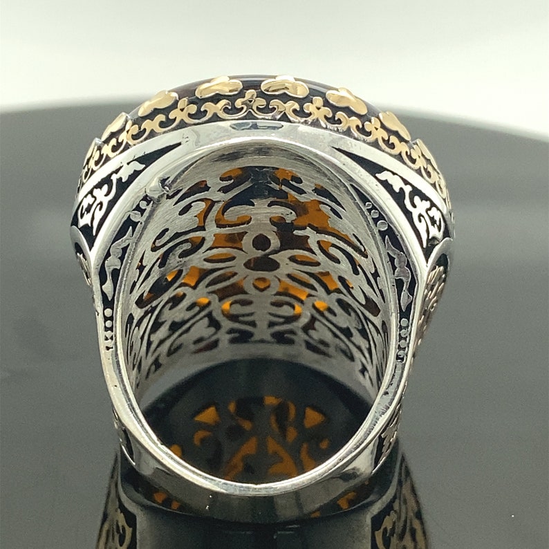 Baltic Amber Ring , Man Silver Large Amber Stone Ring , Turkish Silver ...