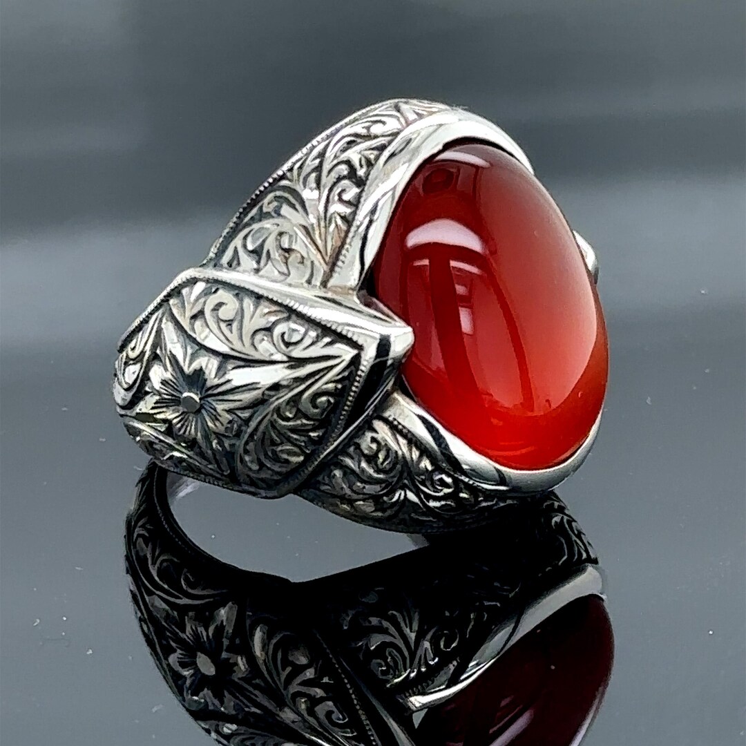 Mens Handmade Red Agate Ring , Turkish Handmade Red Agate Stone Ring ...