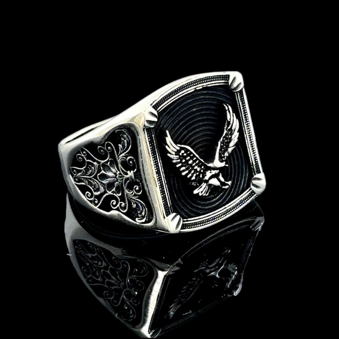 Men Silver Eagle Signet Ring , Eagle Animal Ring, Handmade Men's Ring ...