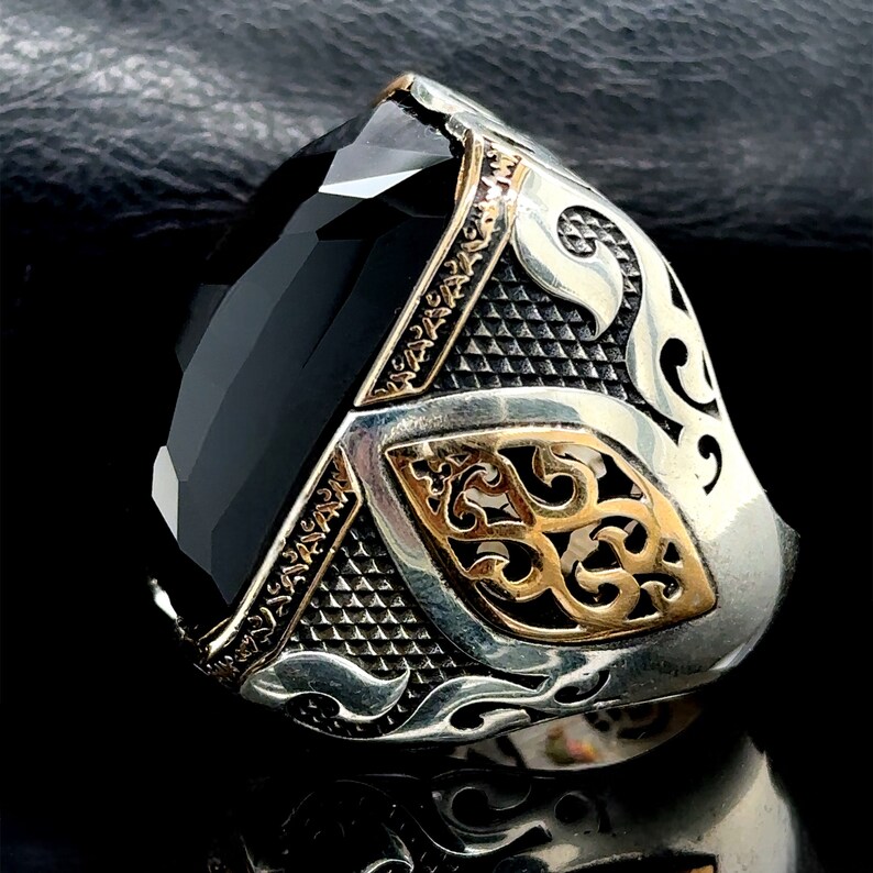 Men Large Handmade Ring , Big Square Black Stone Ring , Ottoman Style ...