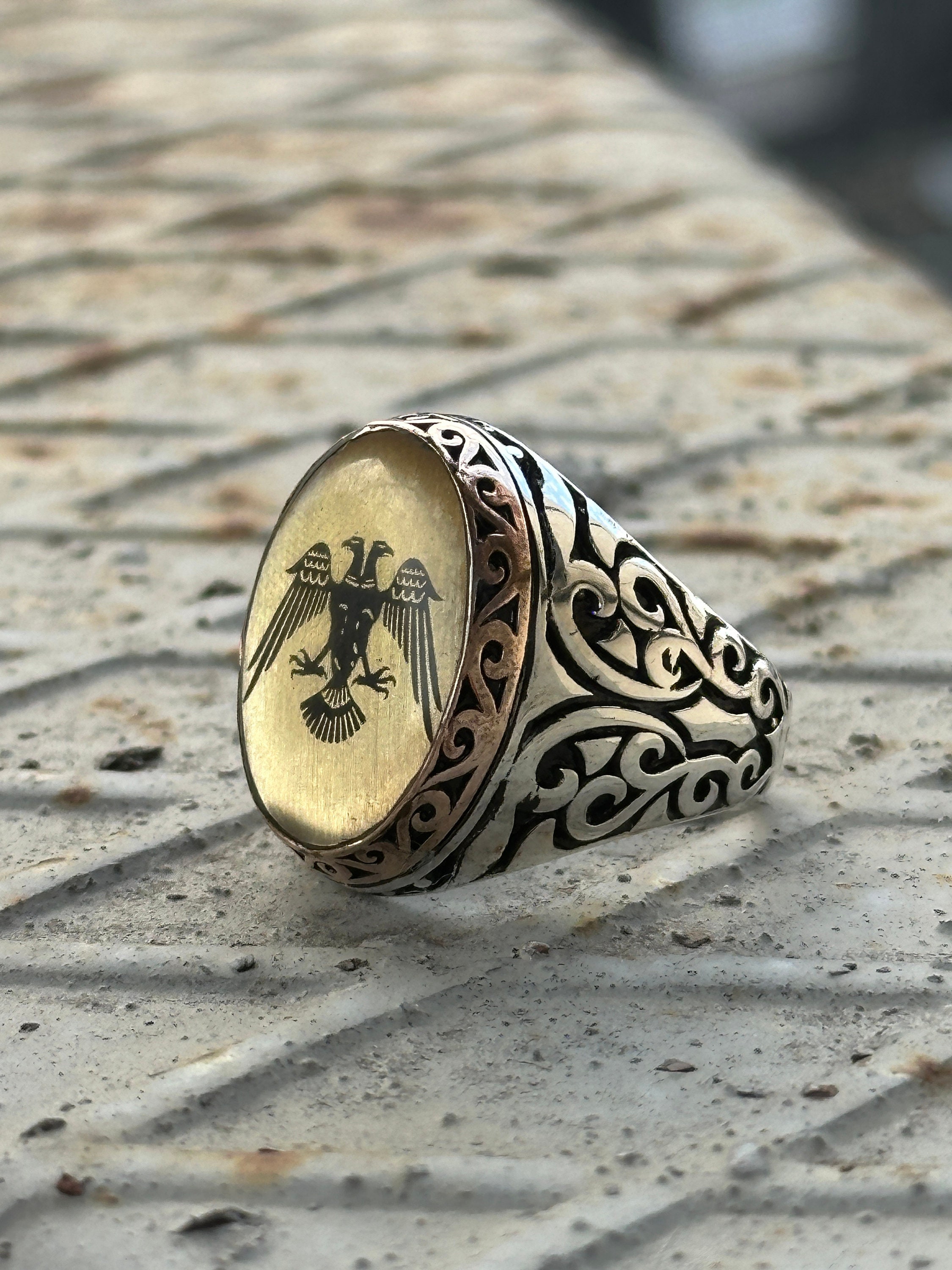 Man Handmade Eagle Ottoman Ring , Silver Eagle Ring , Double Headed ...