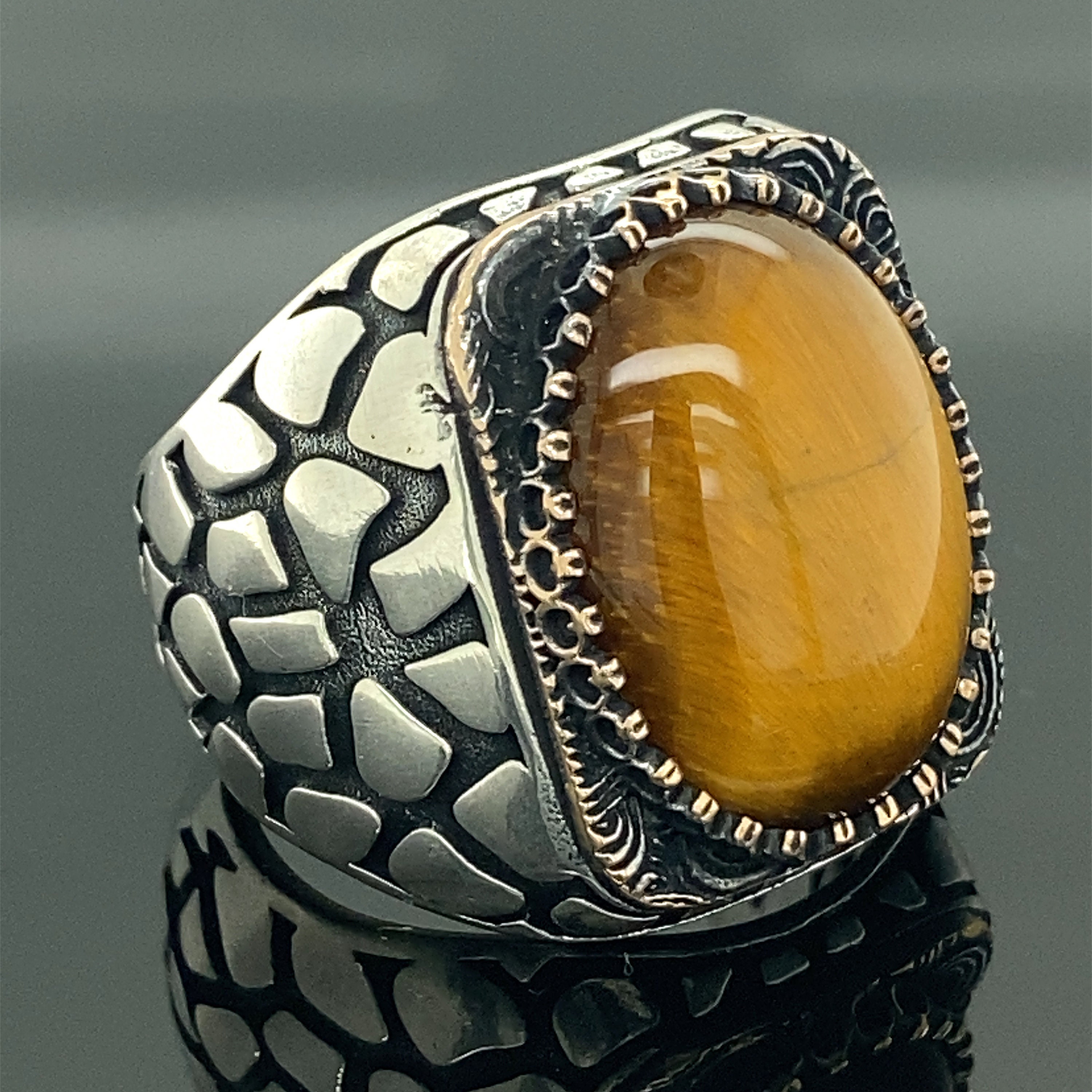 Man Handmade Tiger Eye Stone Ring Sterling Silver Ring | Etsy