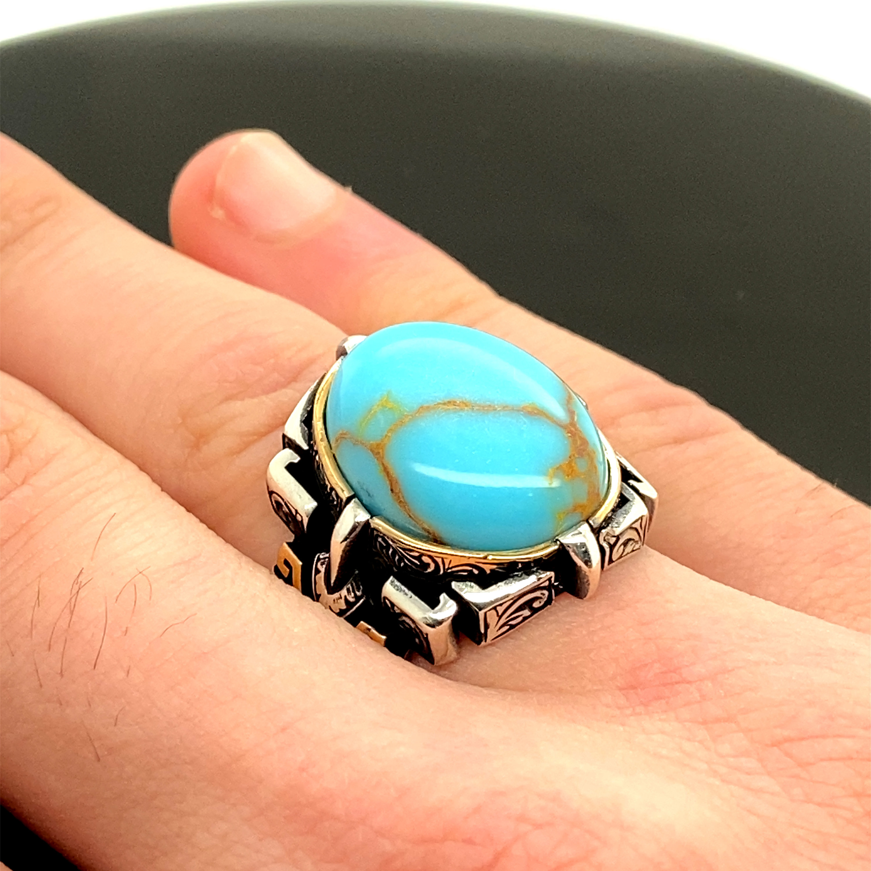 Sterling Silver Ring , Turquoise Stone Ring , Handcrafted Ottoman Men ...