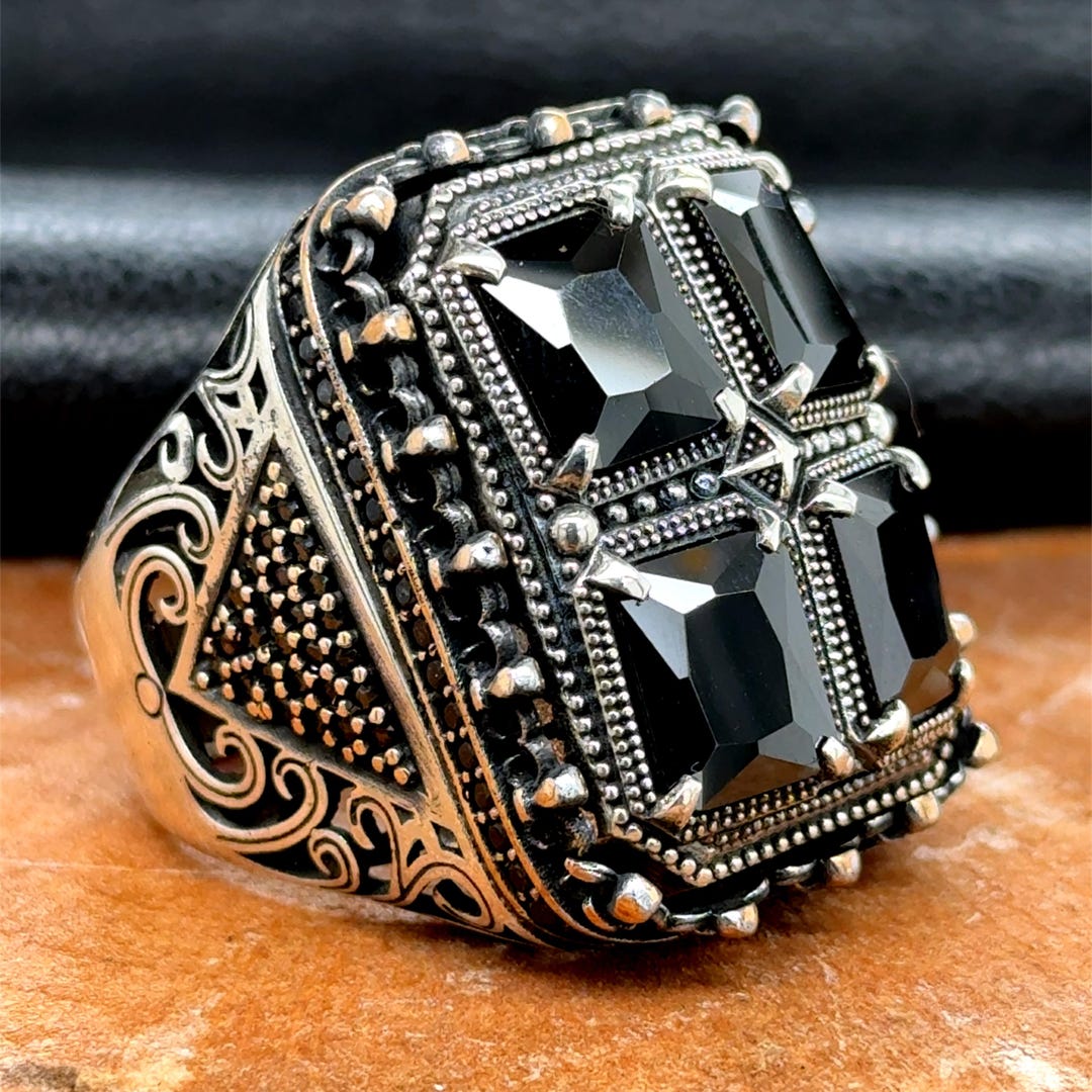 Turkish Handmade Onyx Gemstone Ring, Large Black Stone Men Ring, Mens ...