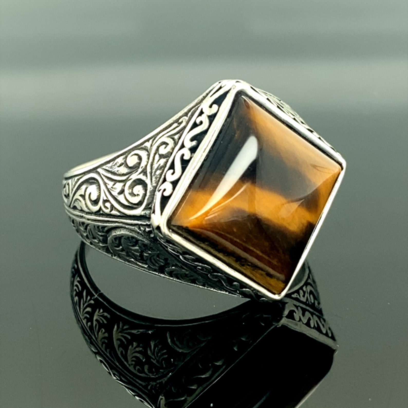 Handmade Tiger Eye Stone Ring Square Stone Ring tiger Eye - Etsy