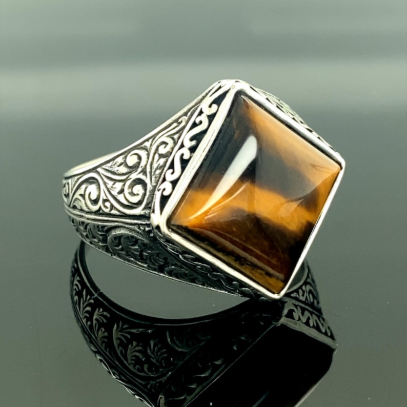 Handmade Tiger Eye Stone Ring Square Stone Ring tiger Eye - Etsy