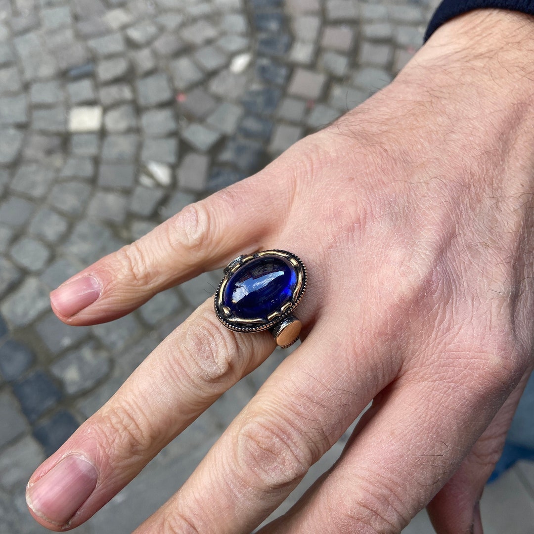 Men Blue Sapphire Stone Ring, Handmade Oval Sapphire Stone Ring ...