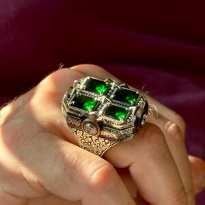 Silver Square Large Green Stone Ring , Square Emerald Stone Ring ...