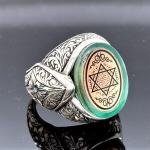 Silver Seal of Solomon Ring , Green Star of David Ring , Solomon Signet ...