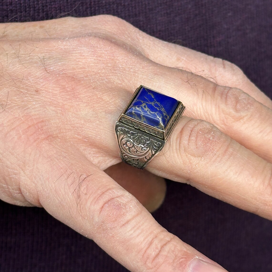 Man Lapis Lazuli Ring, Natural Lapis Ring , Square Lapis Signet Ring ...