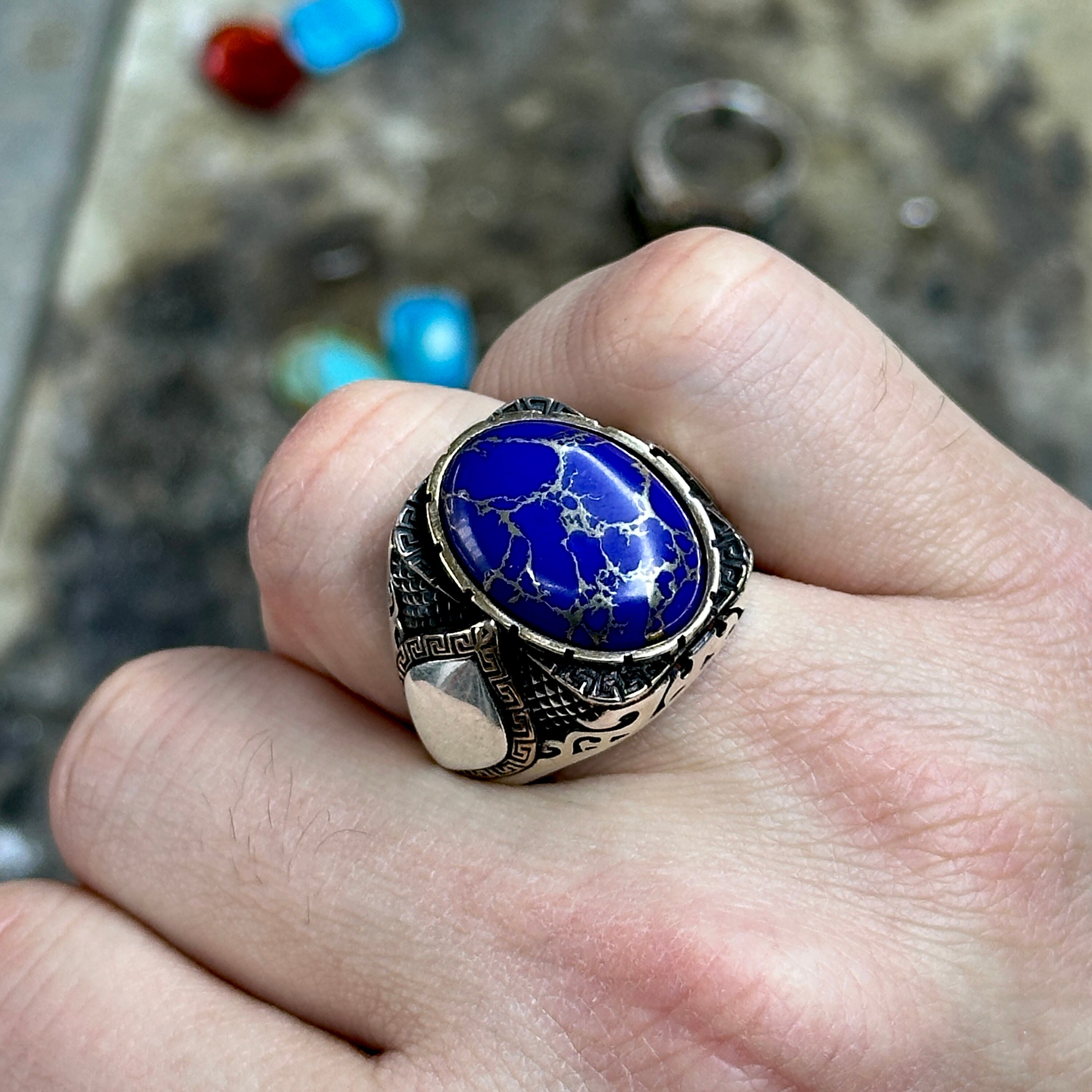 Silver Lapis Lazuli Ring, Man Silver Lapis Ring, Greek Style Lapis Ring ...