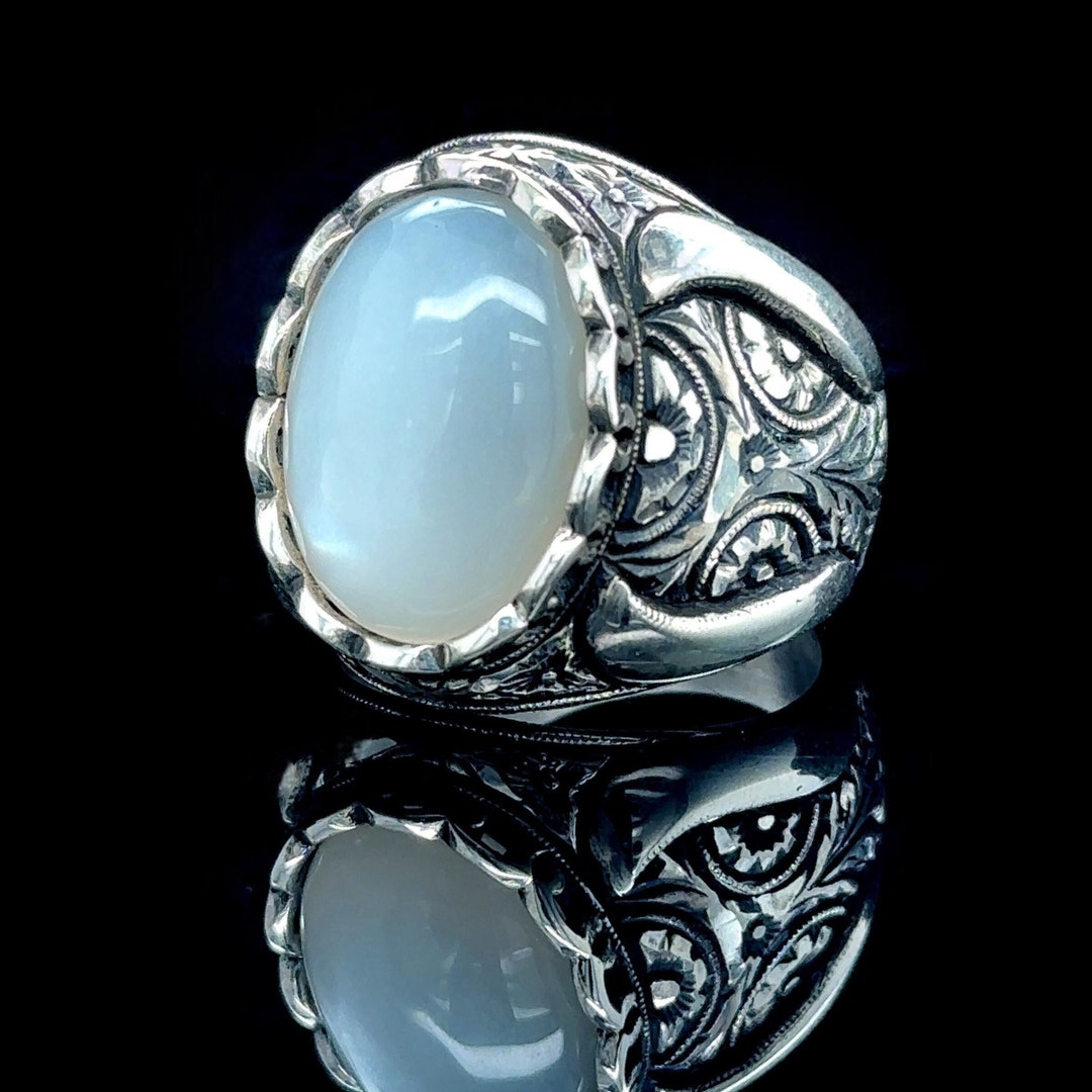 Silver Handmade Moonstone Ring , Natural Gemstone Men Ring, Silver Man ...