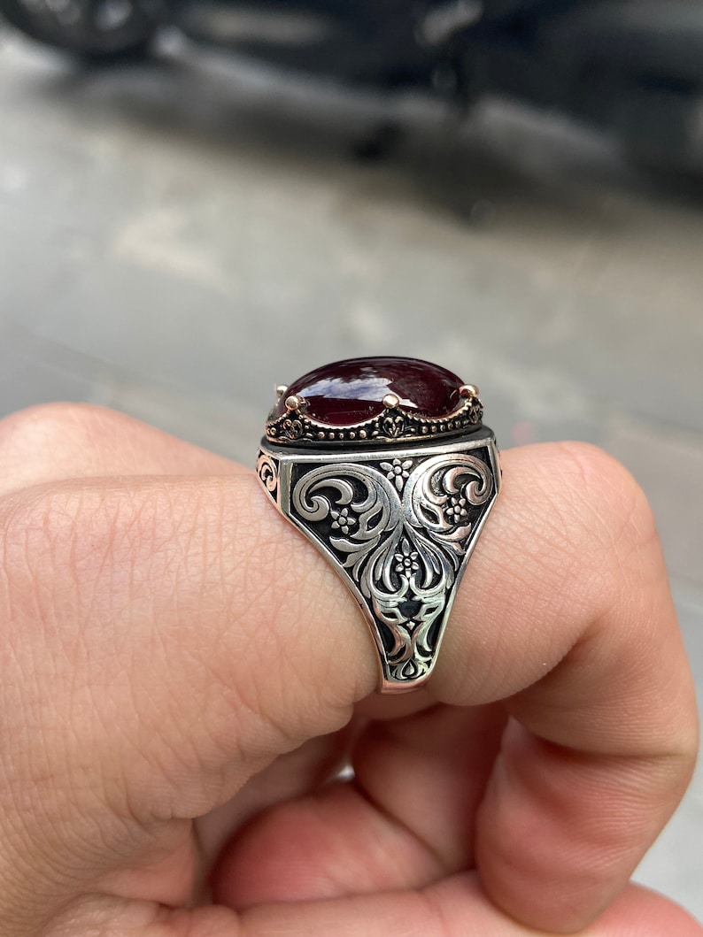 Men Handmade Ruby Stone Ring , Red Stone Ring , Ottoman Style Handmade ...