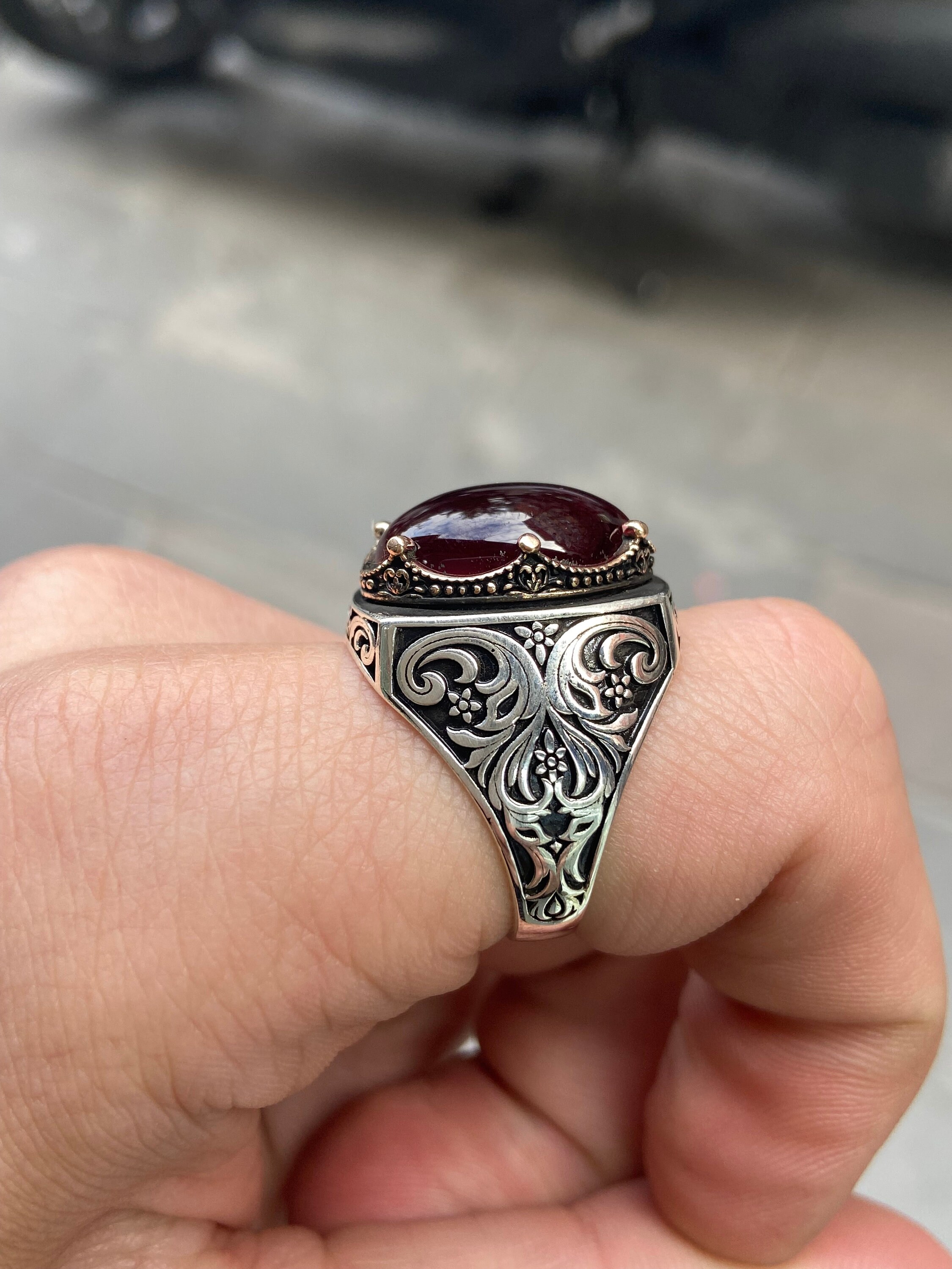 Men Handmade Ruby Stone Ring , Red Stone Ring , Ottoman Style Handmade ...