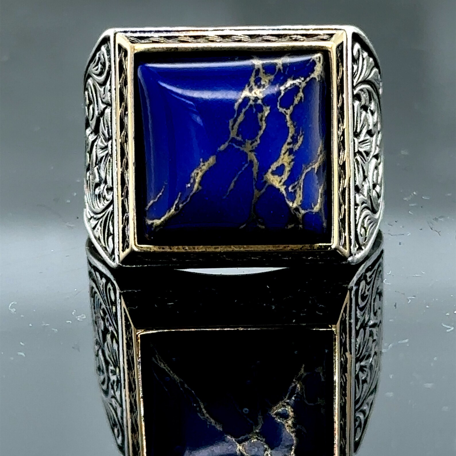Man Lapis Lazuli Ring, Natural Lapis Ring , Square Lapis Signet Ring ...