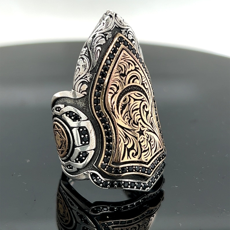Silver Thumb Ring , Men Archer Ring , Silver Zihgir Ring , Embroidered ...