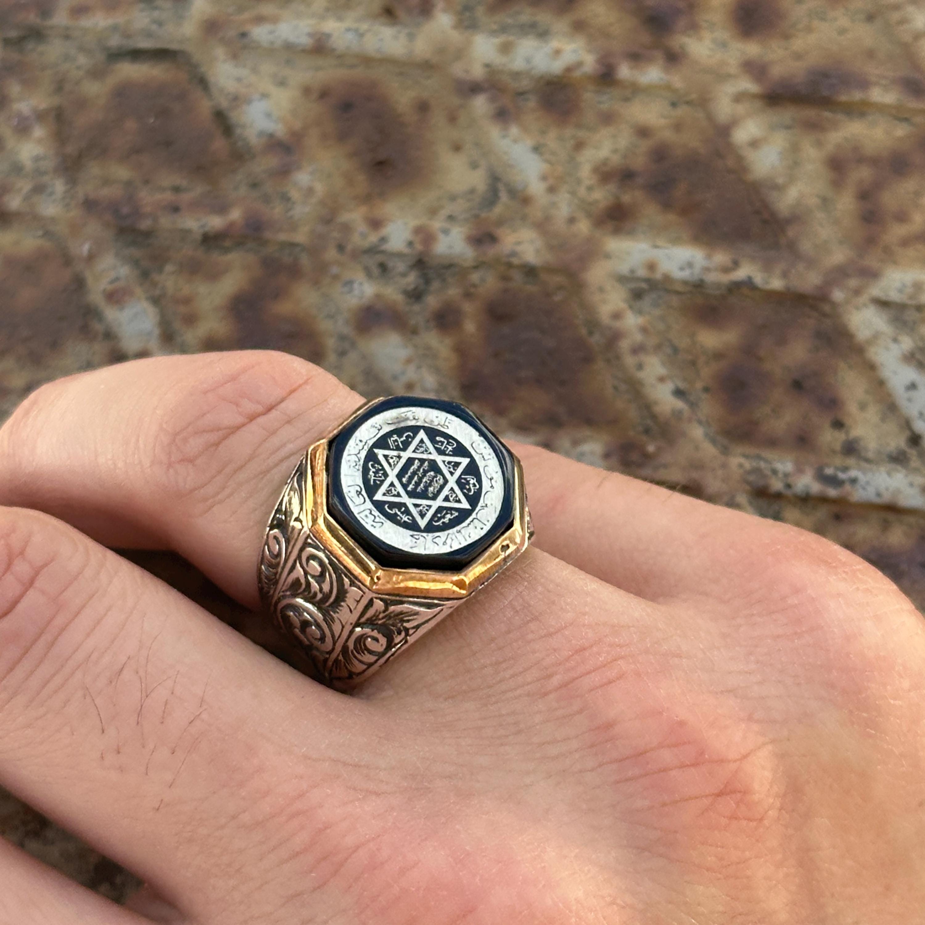 Silver Seal of Solomon Signet Ring , Engraved Star of David Ring ...