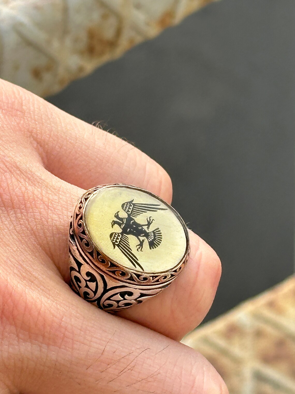 Man Handmade Eagle Ottoman Ring , Silver Eagle Ring , Double Headed ...