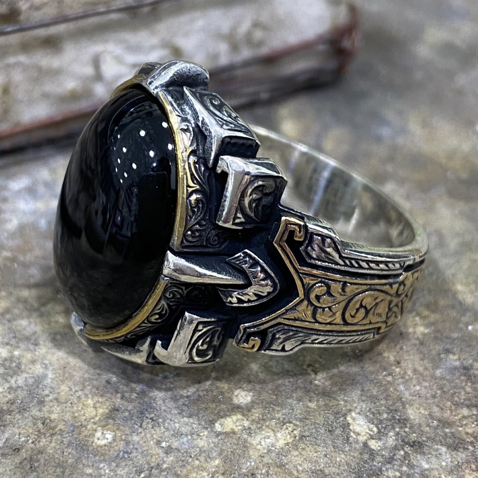 Men Handmade Ring , Oval Onyx Stone Ring , Onyx Gemstone Ring ,ottoman ...