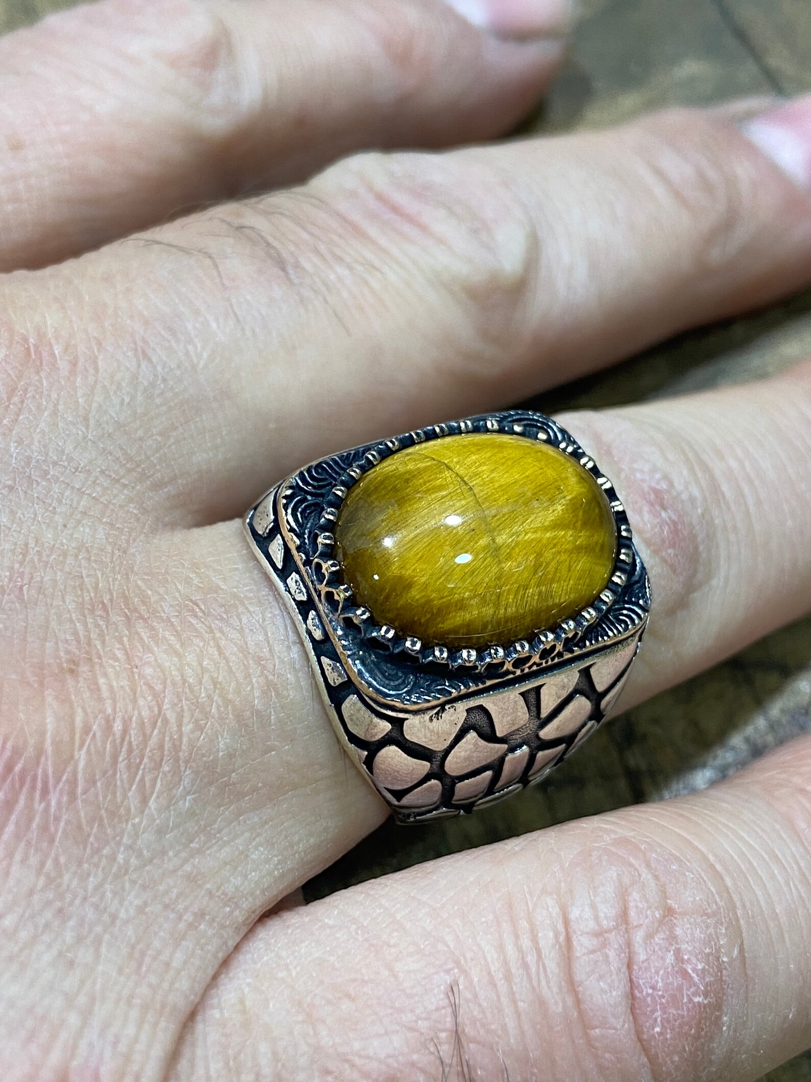 Man Handmade Tiger Eye Stone Ring Sterling Silver Ring | Etsy