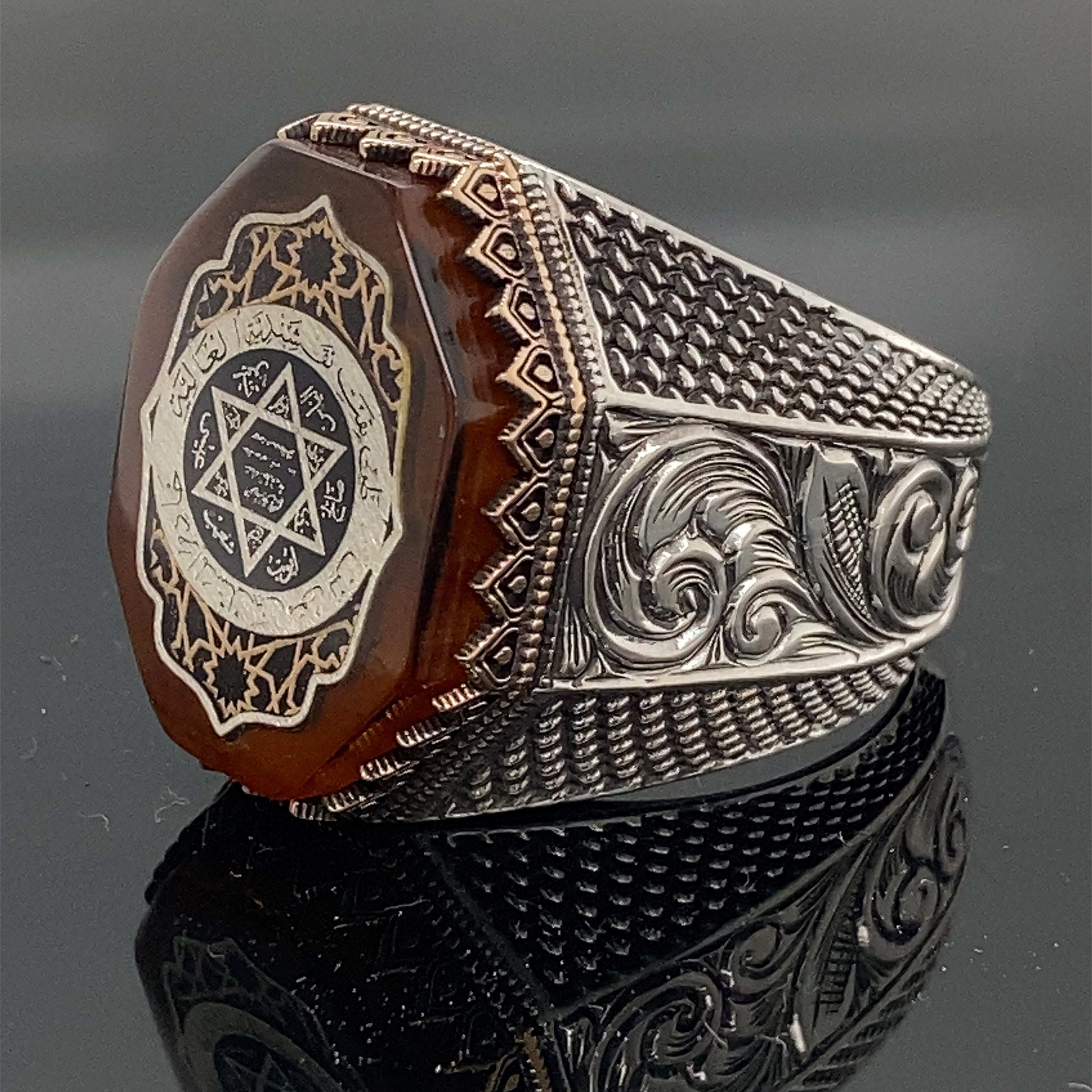 Silver Seal of Solomon Ring , Agate Stone Solomon Signet Ring , King ...