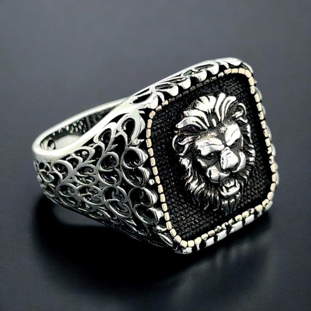Silver Lion Head Signet Ring , African Leon Signet Ring , Animal Signet ...