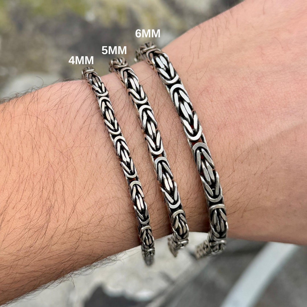 Silver King Chain Bracelet, Byzantine Chain Bracelet, Square King Chain ...