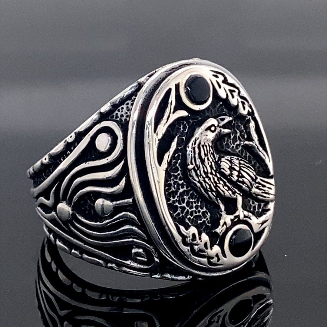 Silver Phoenix Ring , Silver Bird Signet Ring , Onyx Stone Ring ...