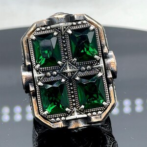 Silver Square Large Green Stone Ring , Square Emerald Stone Ring ...