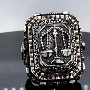 Man Silver Scale Signet Ring , Men Large Libra Lawyer Signet Ring , Men ...