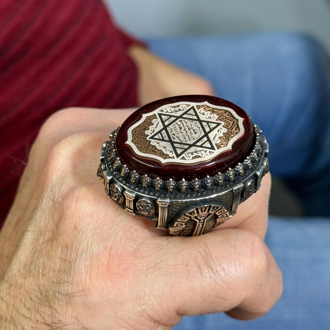 Men Silver Large Solomon Ring, Big Statement Ring, Solomon Signet Ring ...