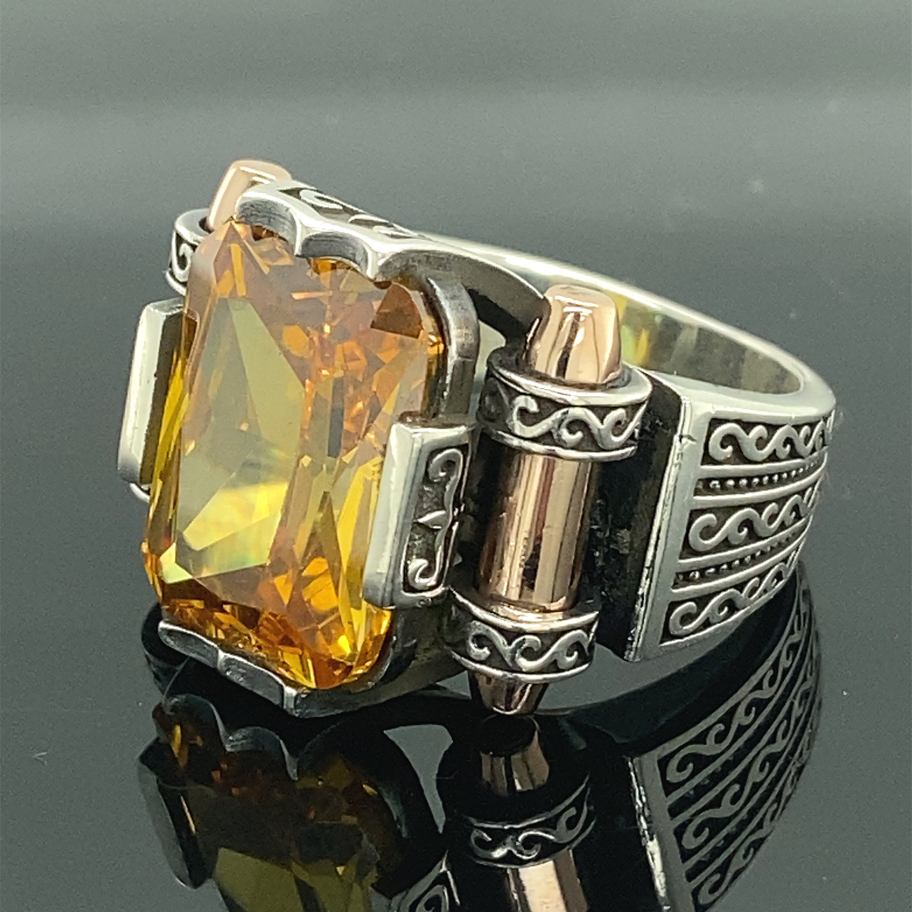 Sterling Silver Ring , Yellow Citrine Stone Ring , Turkish Handmade ...